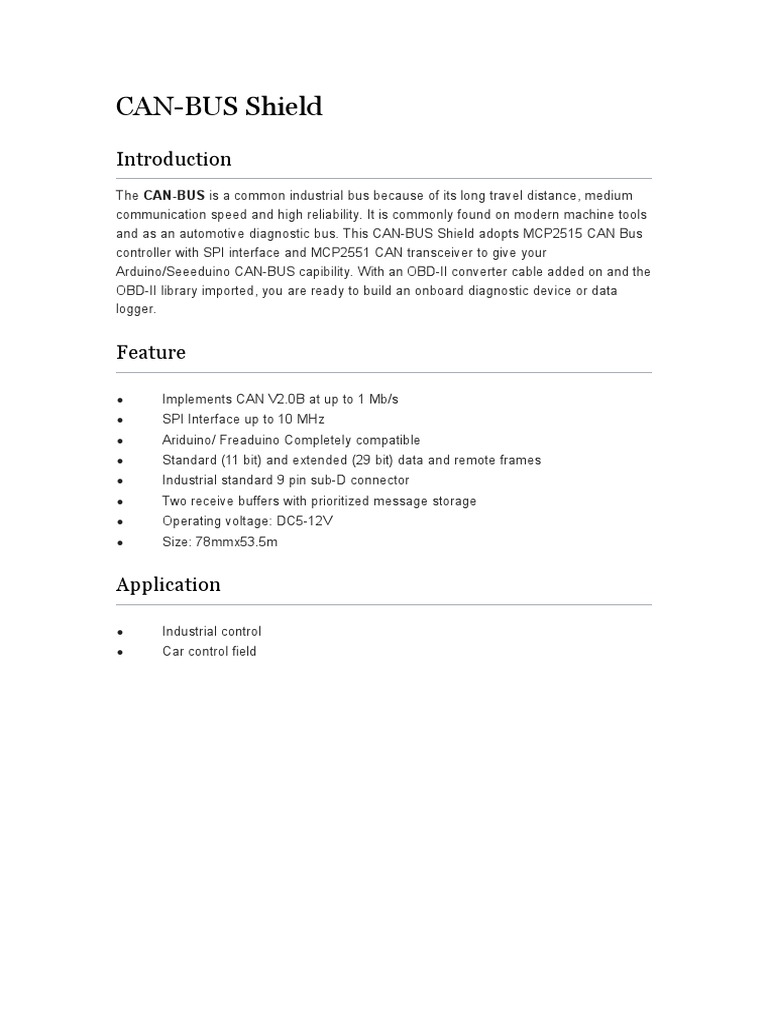 Arduino CAN-BUS Shield Guide | PDF | Arduino | Computer Networking