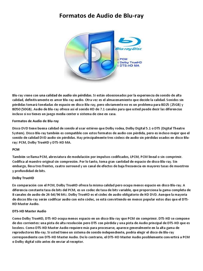 Formatos de Audio Compatibles para Blu Ray | PDF