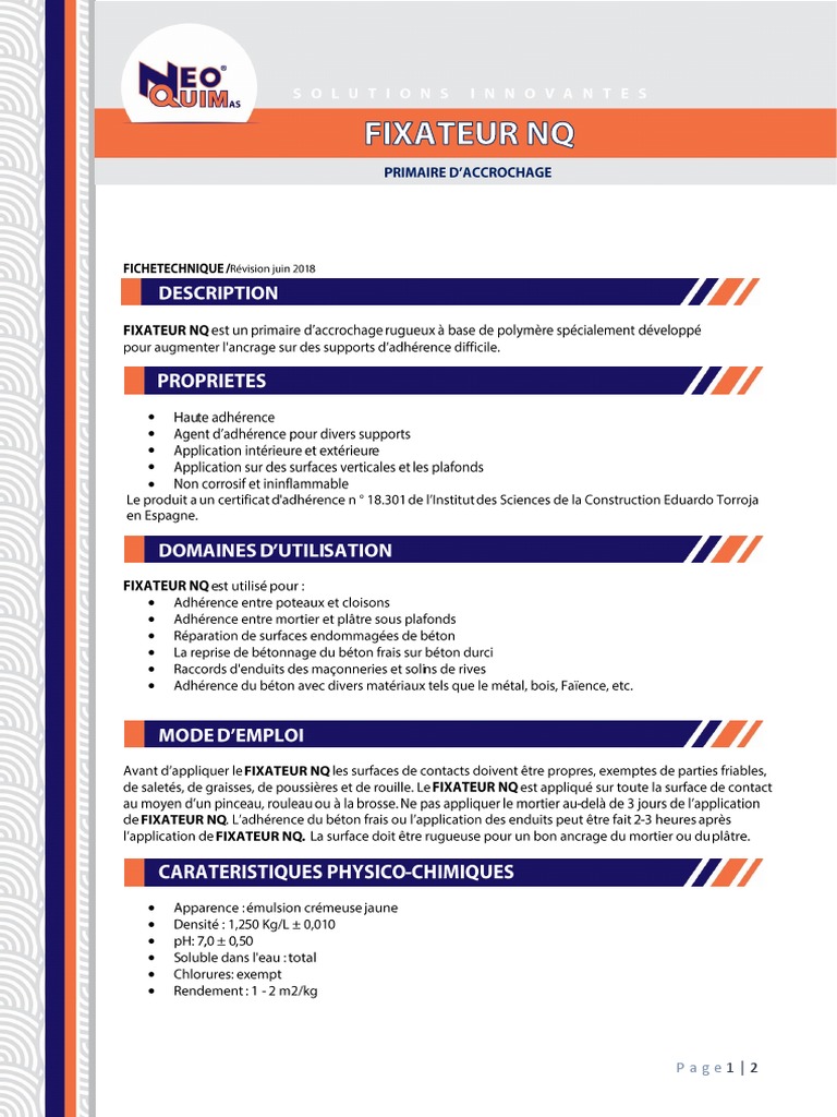 Fiche Technique Fixateur NQ | PDF
