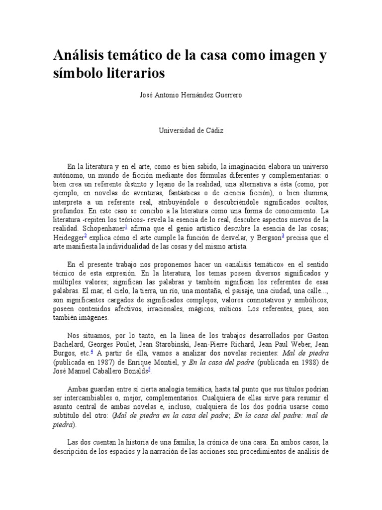 Análisis Temático de La Casa Como Imagen y Símbolo Literarios | PDF ...