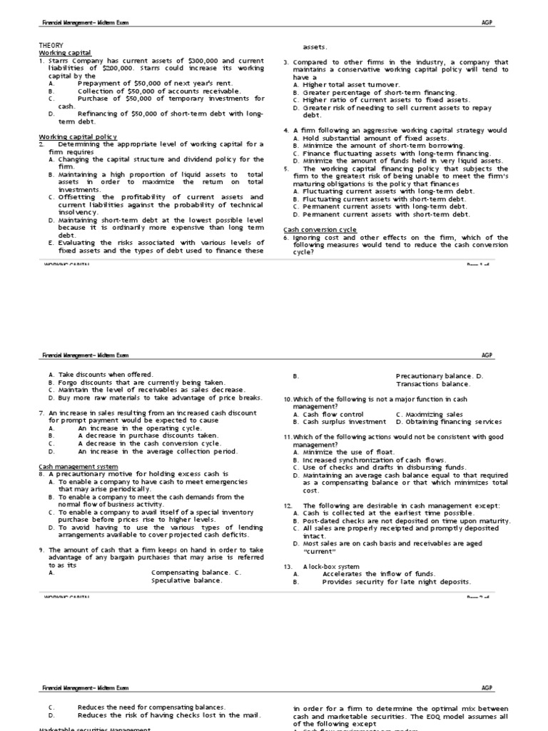Theory: Financial Management - Midterm Exam AGP | PDF | Inventory | Debt
