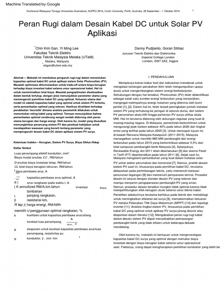 Aplikasi: Peran Rugi Dalam Desain Kabel DC Untuk Solar PV | PDF | Teknologi & Rekayasa
