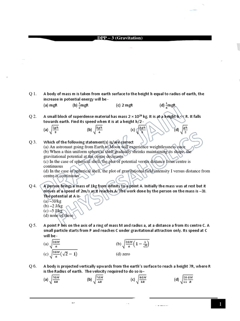 Gravitation DPP 3 | PDF | Mass | Applied And Interdisciplinary Physics