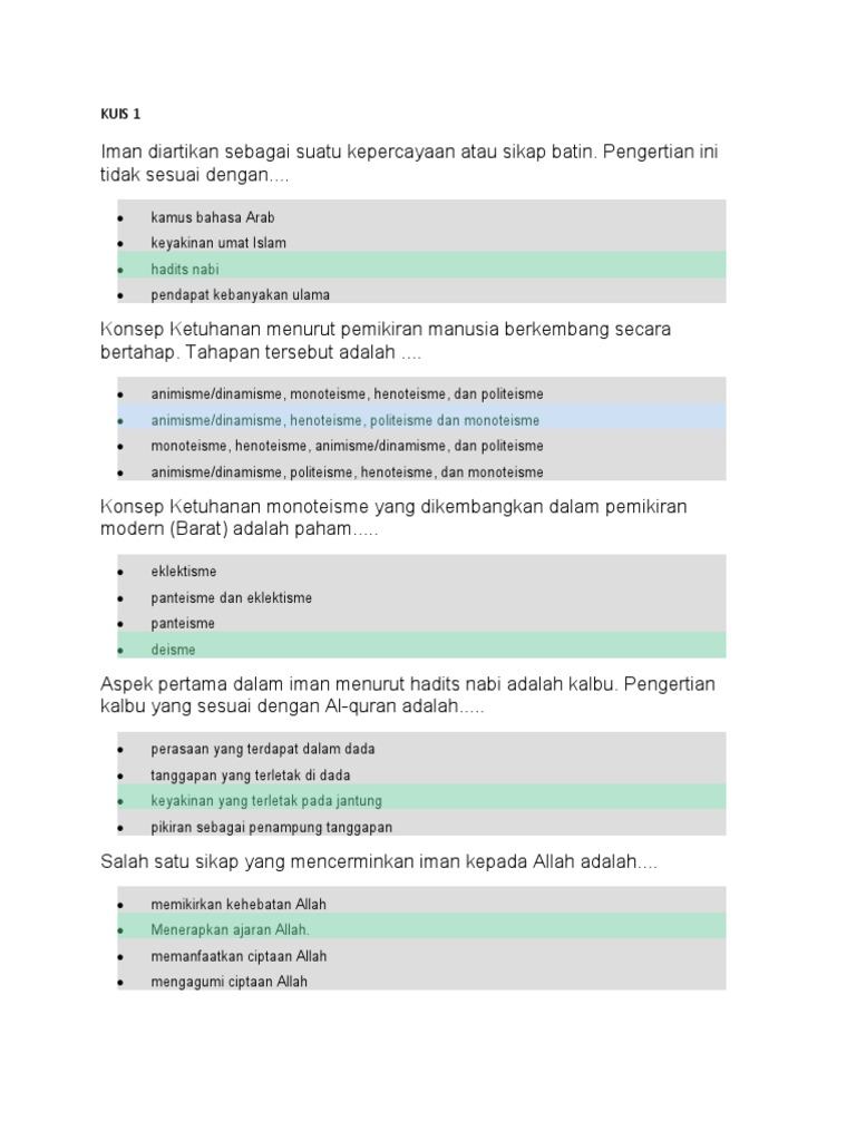KUIS 1 LATIHAN SESI 1 Pendidikan Agama Islam UT | PDF