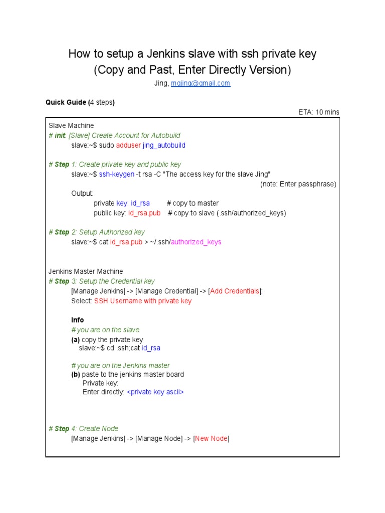 SSH Key - How To Setup A Jenkins Slave With SSH Private Key (Enter Directly Version) | PDF ...