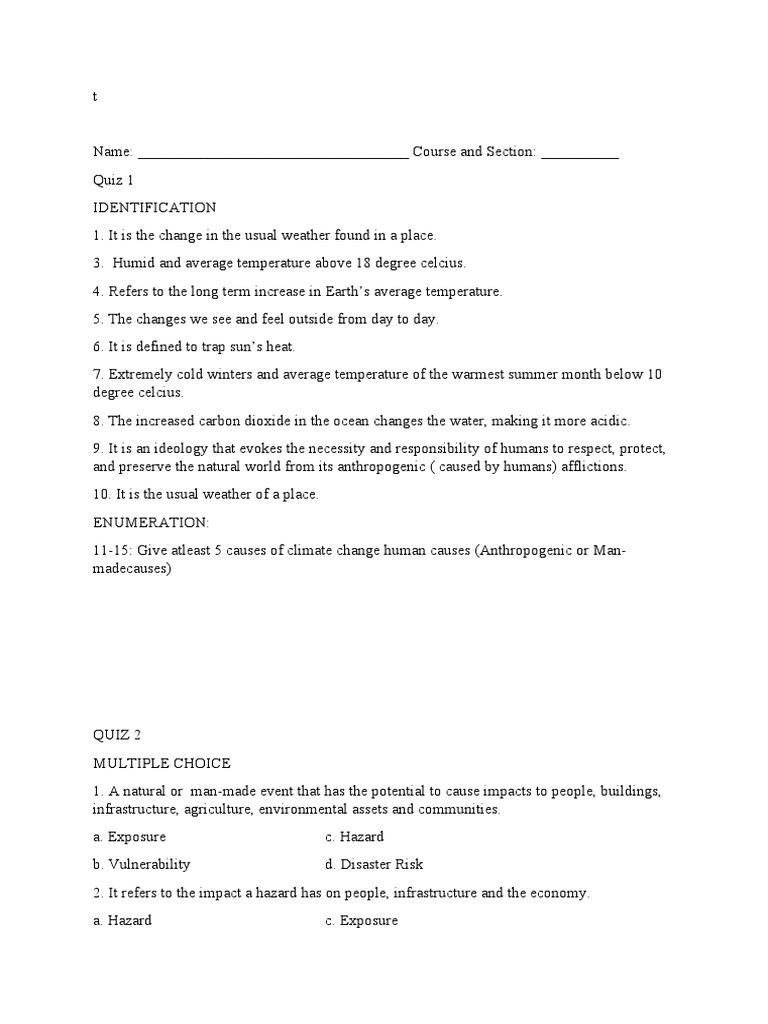 Climate Change Quiz | PDF