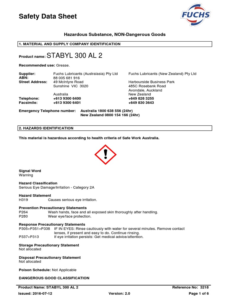 Stabyl 300 Al 2-SDS | PDF | Dangerous Goods | Toxicity