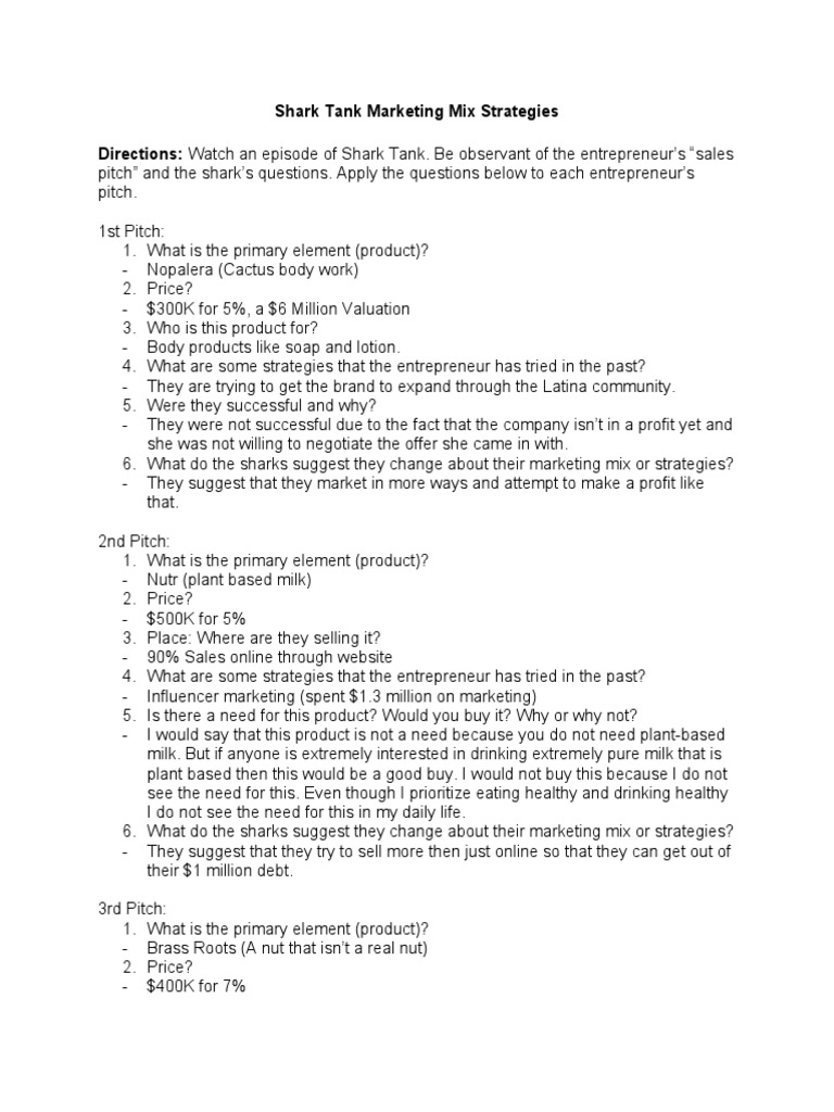 Shark Tank Marketing Mix Strategies Directions: Watch An Episode of ...