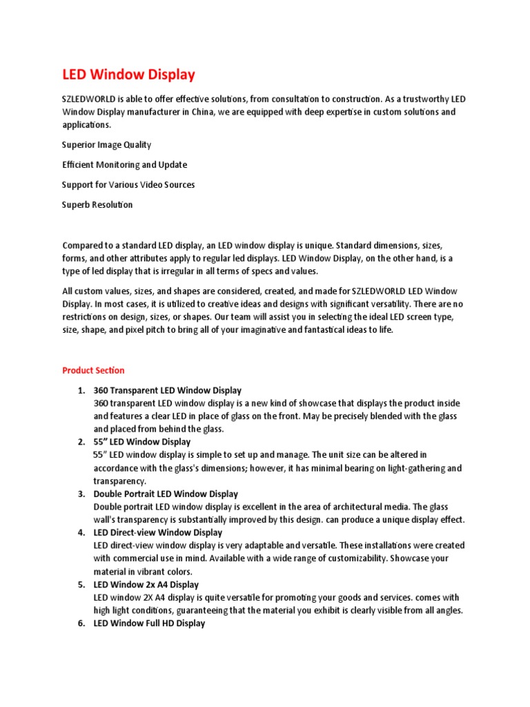 LED Window Display Solutions Provider | PDF | Light Emitting Diode ...