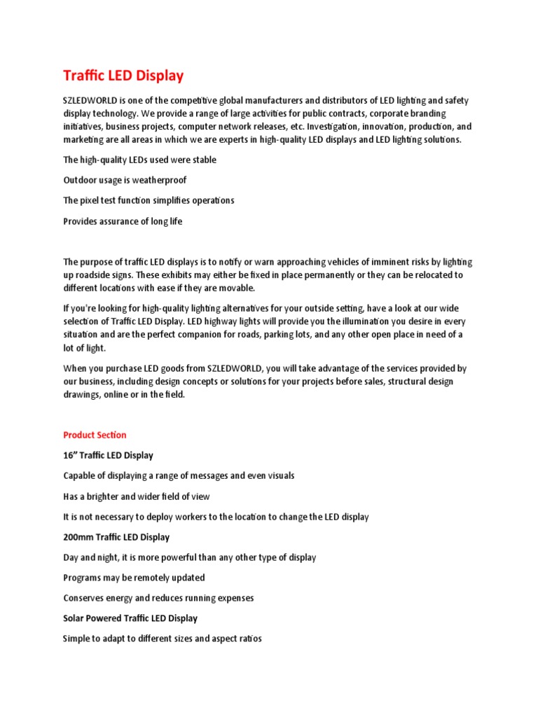 Traffic LED Display: Product Section | PDF | Light Emitting Diode | Traffic