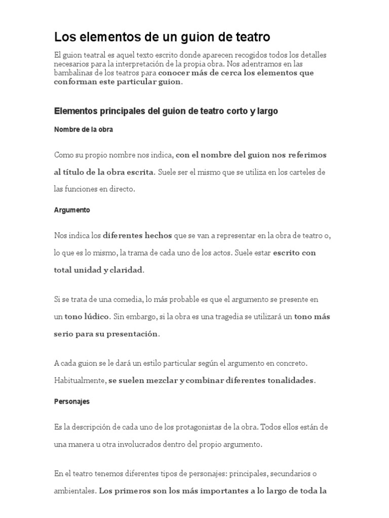 Los Elementos de Un Guion de Teatro | PDF | Teatro