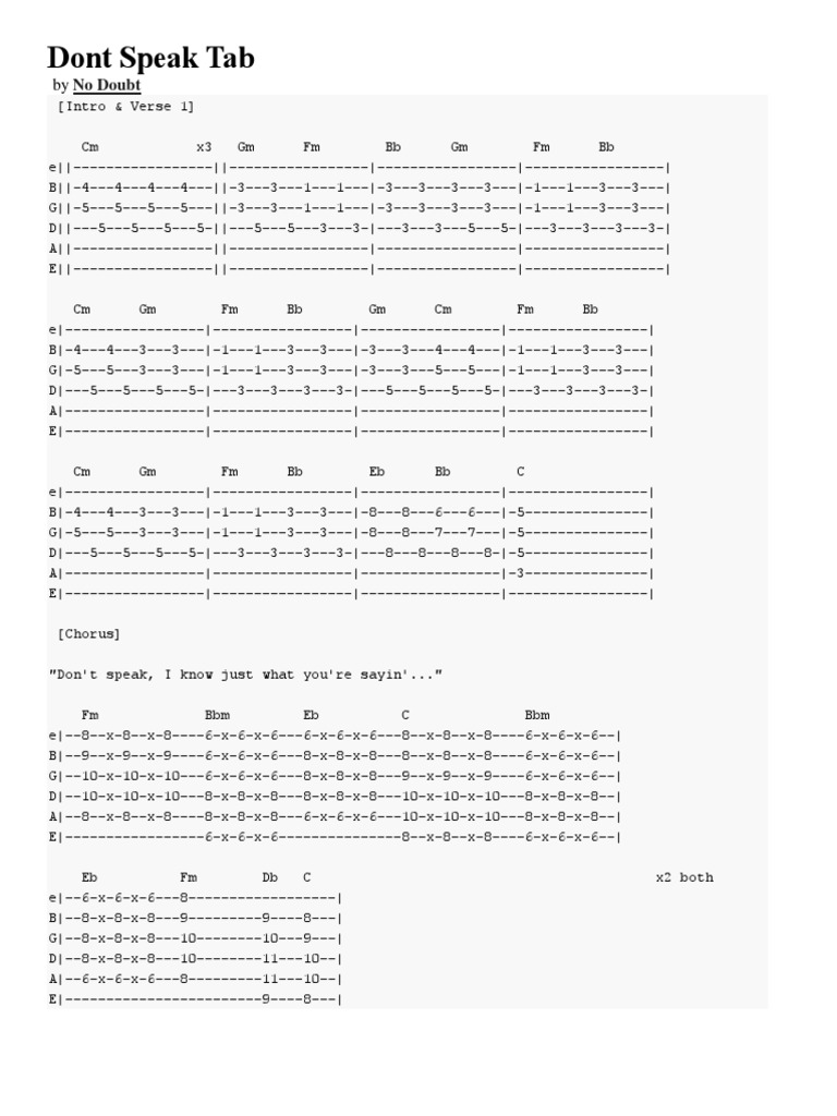 Dont Speak Tab | PDF | Song Structure | Performing Arts