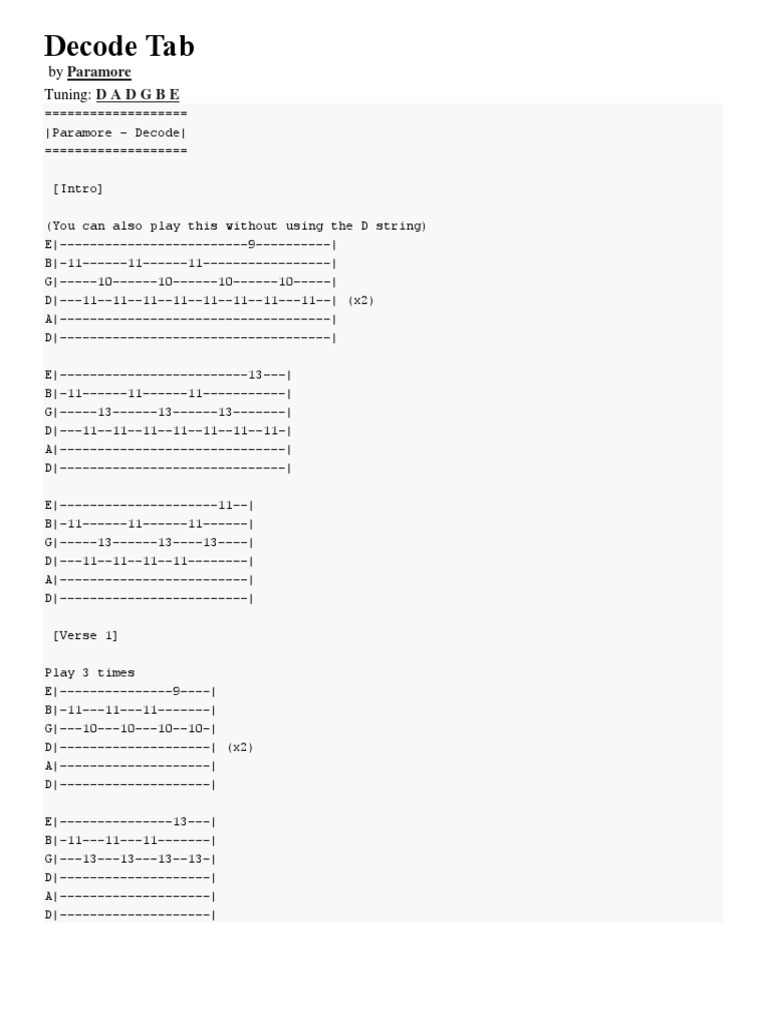 Decode Tab | PDF | Song Structure | Performing Arts