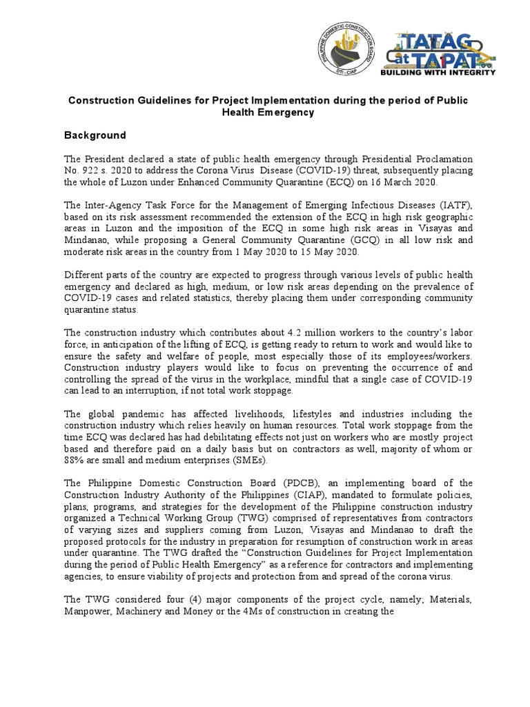 Construction Industry Guidelines for Ensuring Worker Safety and ...