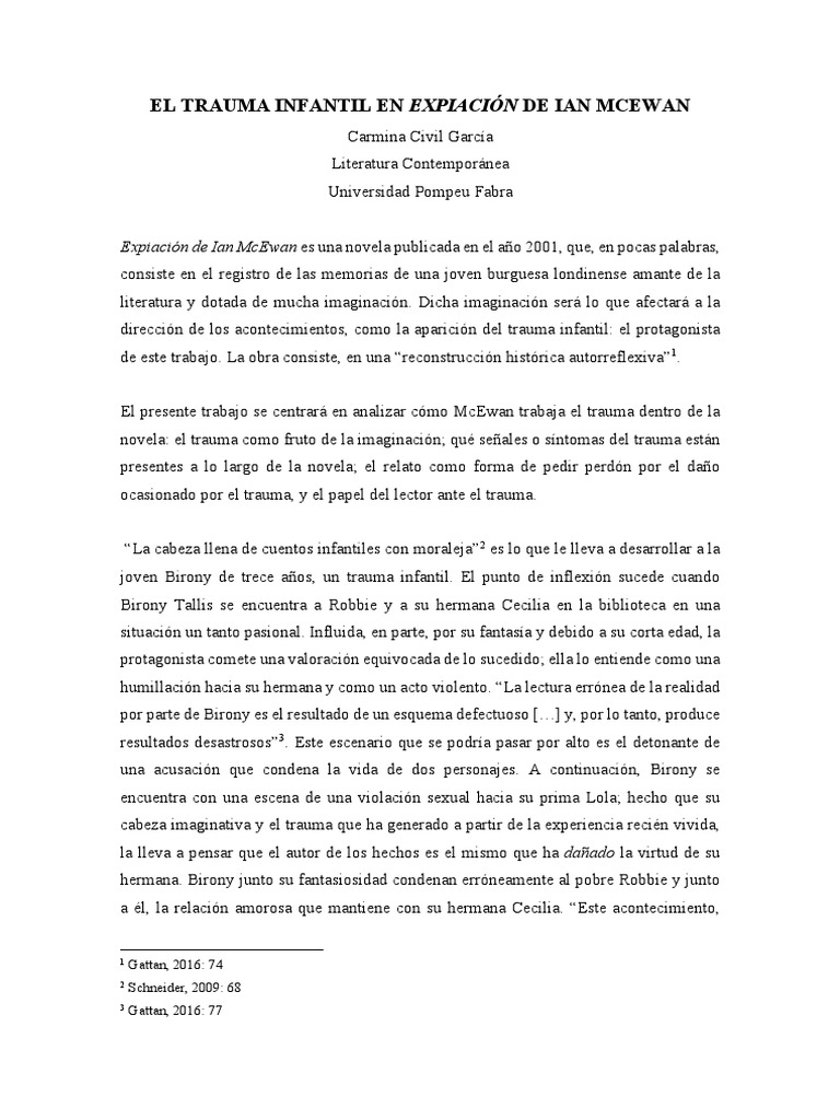 El Trauma Infantil en Expiación de Ian MC Ewan | PDF | Narración