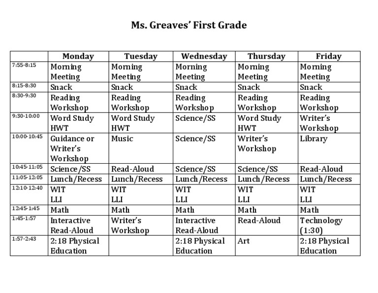 First Grade Schedule | PDF