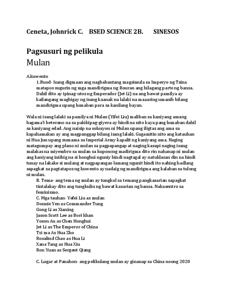 Sinesos (Mulan) | PDF