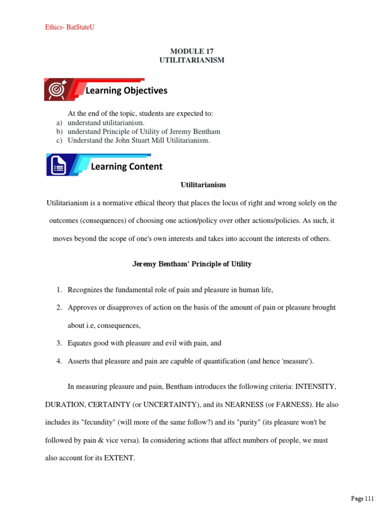 ETHICS Module 17 | PDF | Utilitarianism | Pleasure