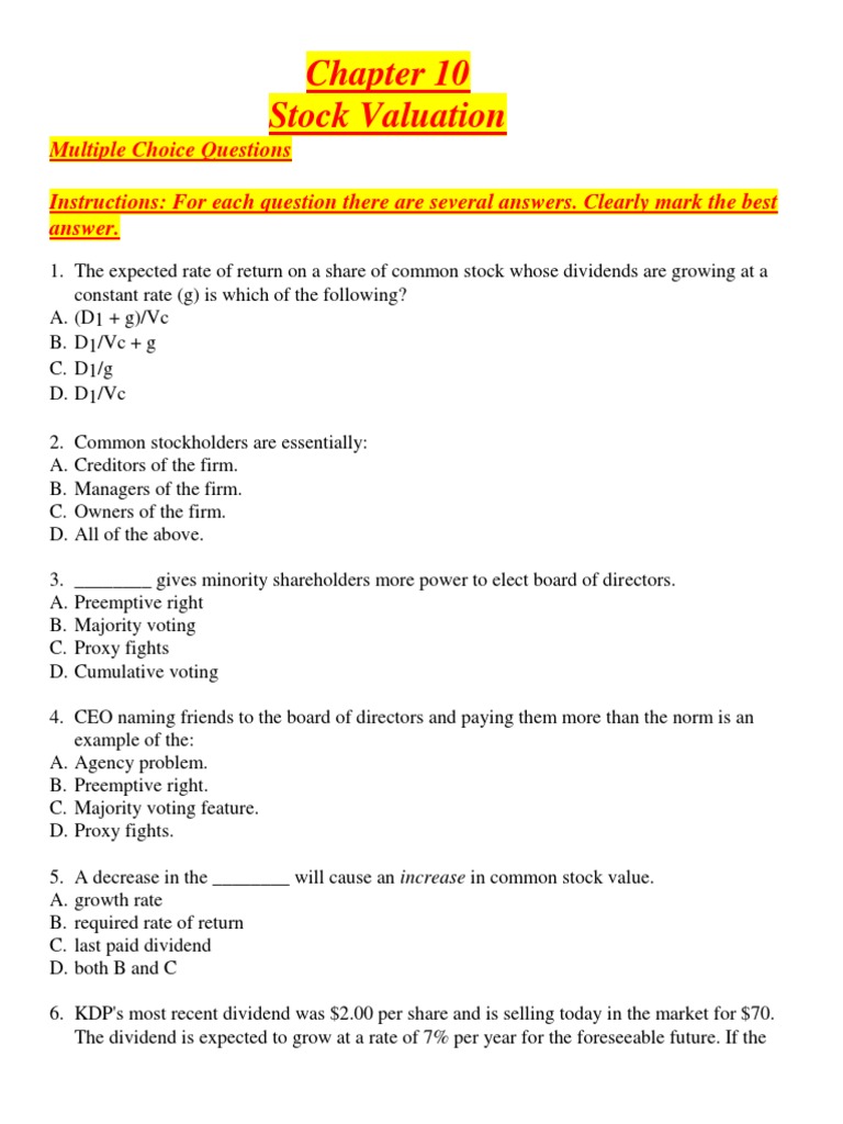 Chapter 10 Stock Valuation Questions | PDF | Preferred Stock | Stocks