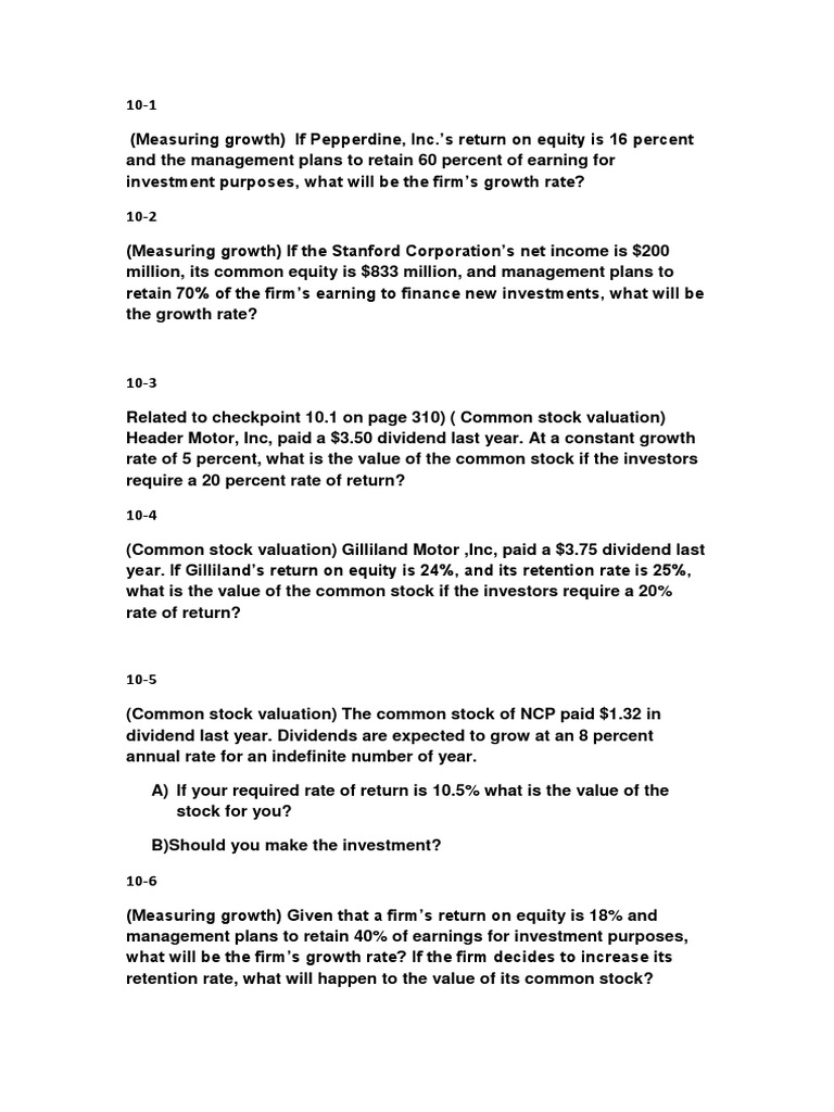 Chapter 10 Stock Valuation Problems | PDF | Stocks | Stock Valuation
