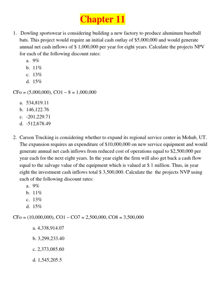 End of Chapter 11 Solution | PDF | Net Present Value | Internal Rate Of Return