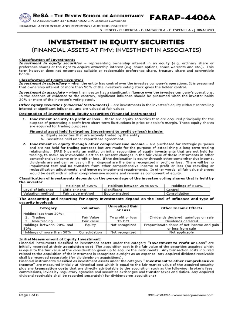 FARAP 4406A Investment in Equity Securities | PDF | Fair Value | Equity ...