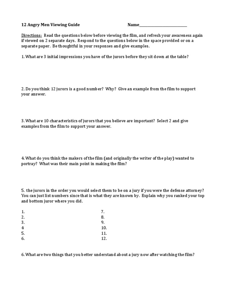 Analyzing the Jury System: A Viewing Guide for 12 Angry Men | PDF ...