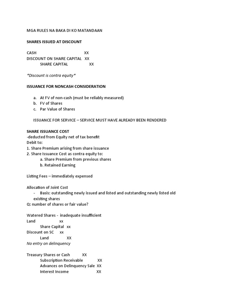 Accounting Rules and Guidelines for Various Types of Share Issuances ...