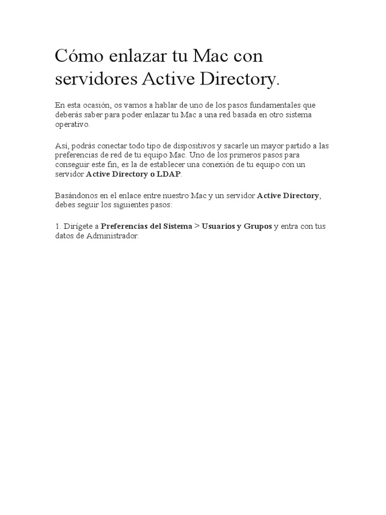 Cómo Enlazar Tu Mac Con Servidores Active Directory. | PDF