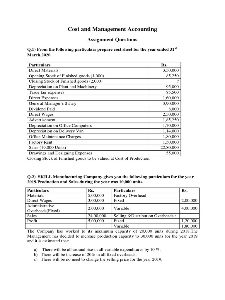 FYMMS Cost and MA Assignment | PDF | Cost | Expense