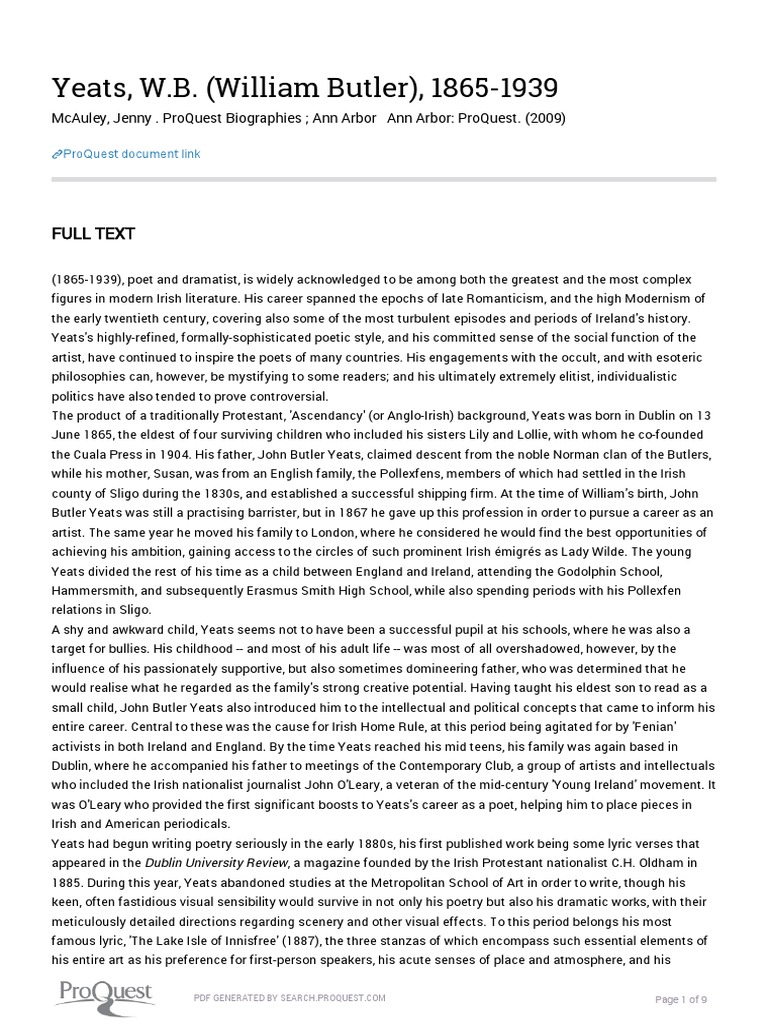 W - B - Yeats Biography | PDF | W. B. Yeats | Occult