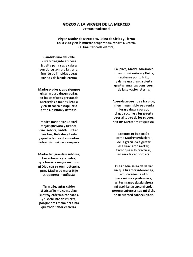 Gozos A La Virgen de La Merced | PDF | Amor