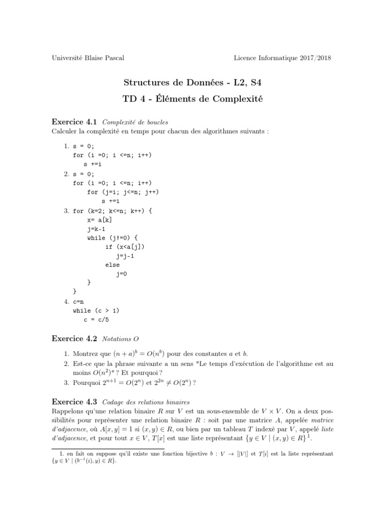 TD Complexite | PDF | Théorie de la complexité (informatique théorique) | Complexité temporelle