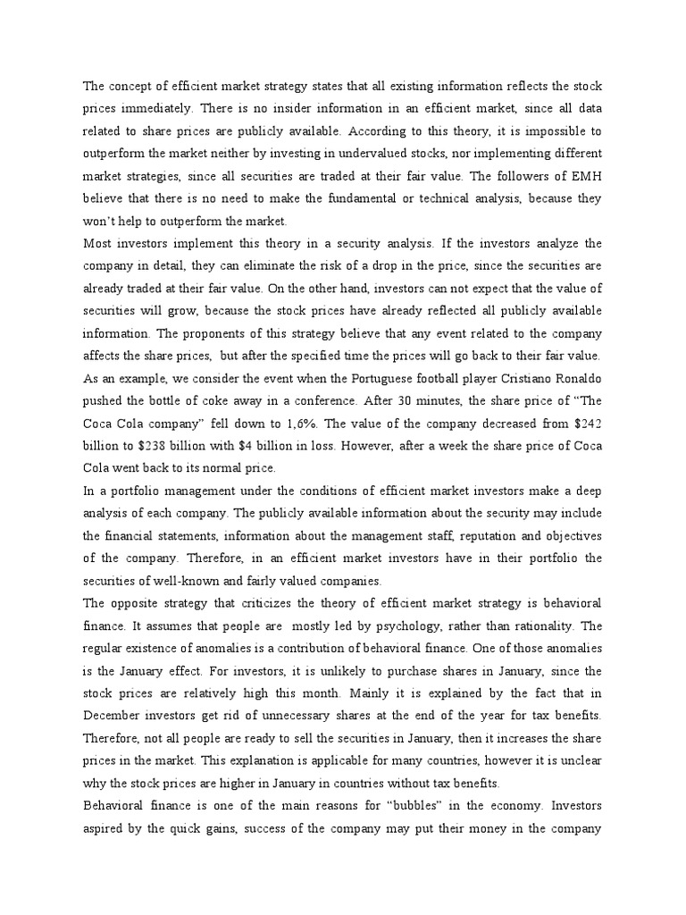 Essay | PDF | Efficient Market Hypothesis | Stocks