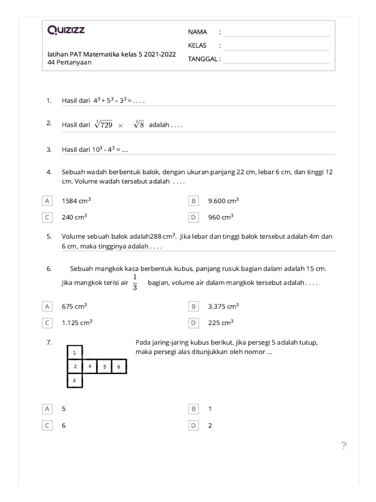 Latihan Soal Matematika Kelas 5 | PDF
