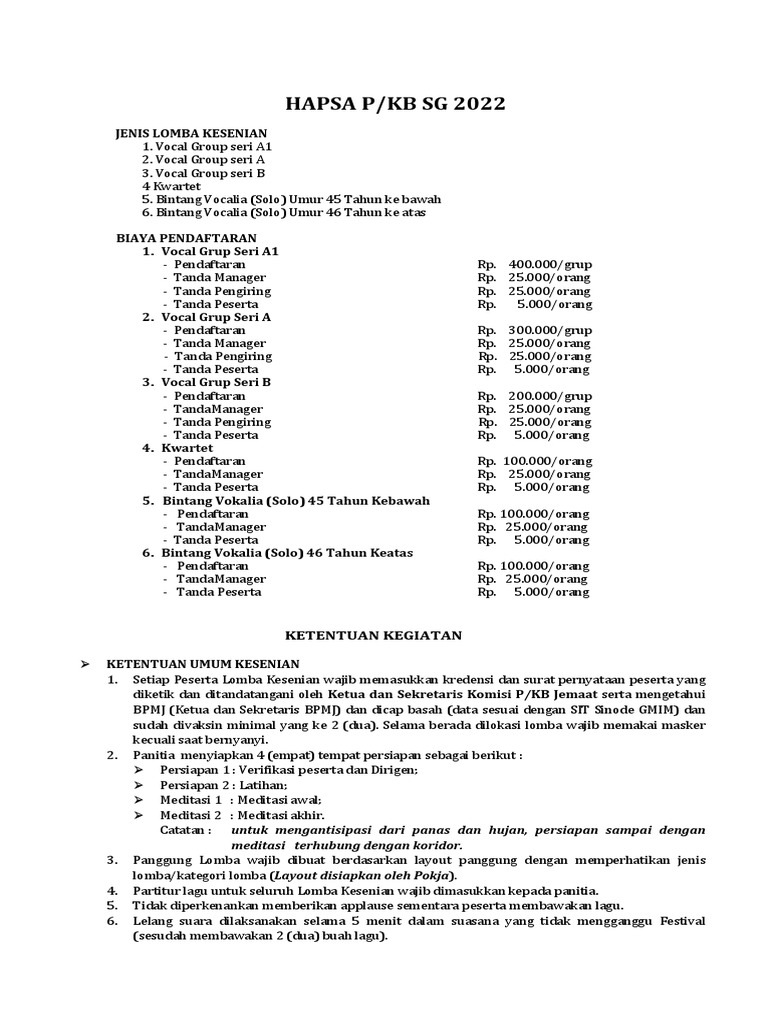 Usulan Kegiatan Kesenian Hapsa PKB SG 2022 | PDF