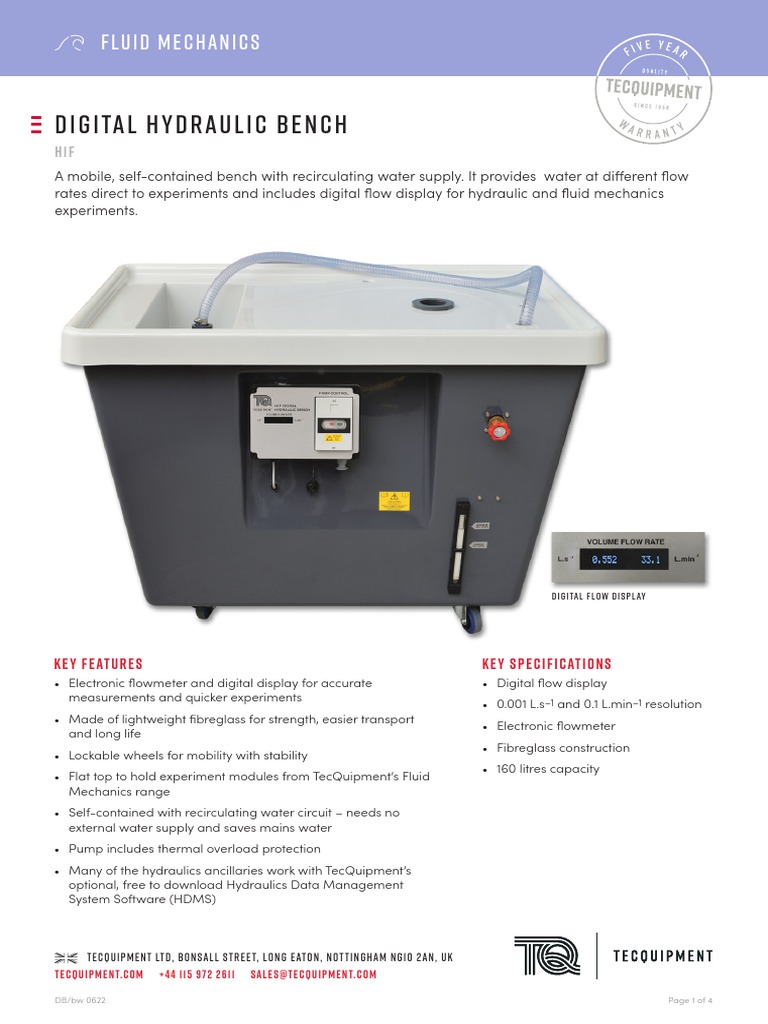 H1F Hydraulic Bench Datasheet | PDF | Pump | Flow Measurement