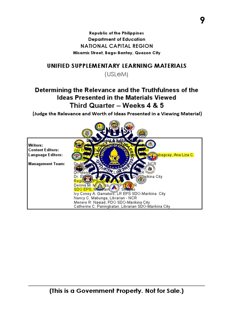1 - Updated - VERSION 3 ENGLISH USLeM Grade 9 Week 4 5 - Q3 Final ...