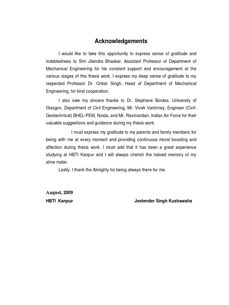 M Tech Thesis Acknowledgement | PDF