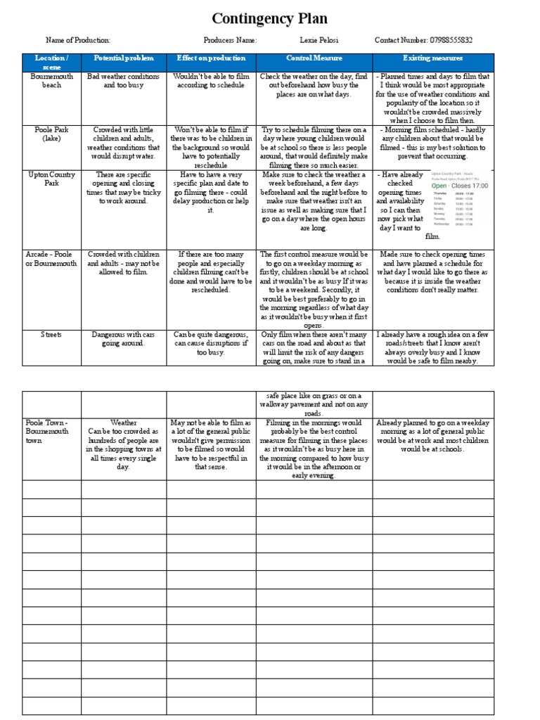Contingency Plan | PDF