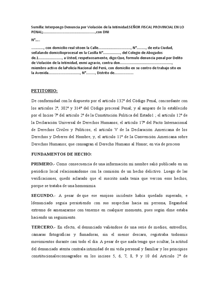 Denuncia por Violación de Intimidad | PDF | Violación | Derechos
