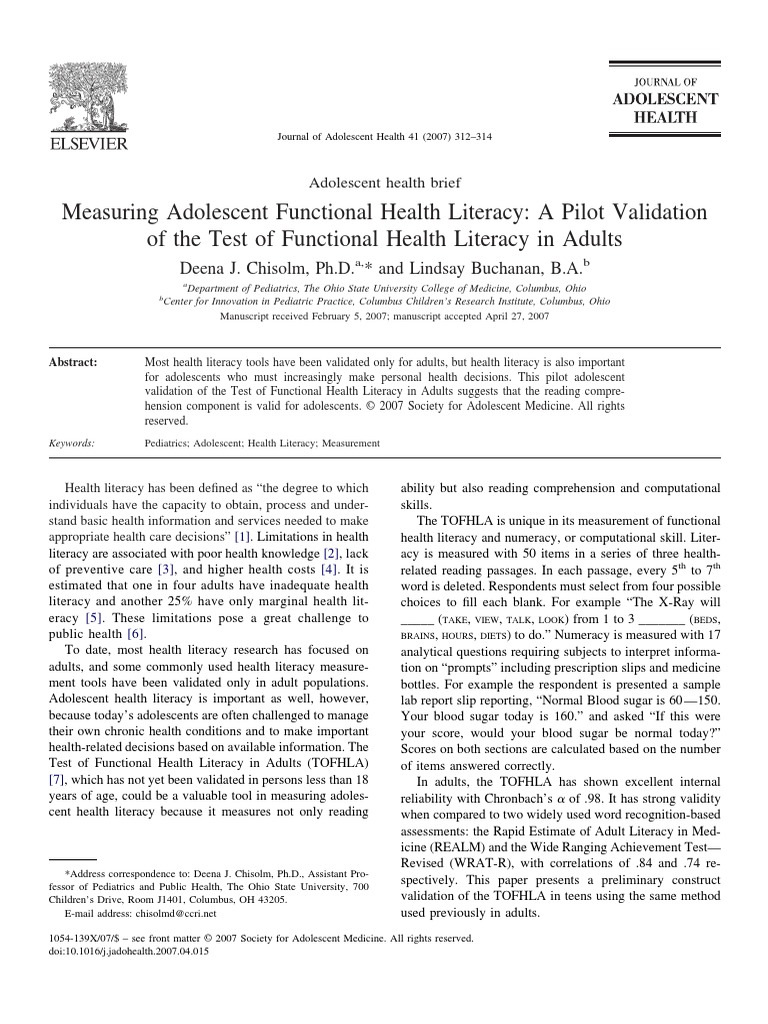 Chisolm 2007 | PDF | Literacy | Validity (Statistics)
