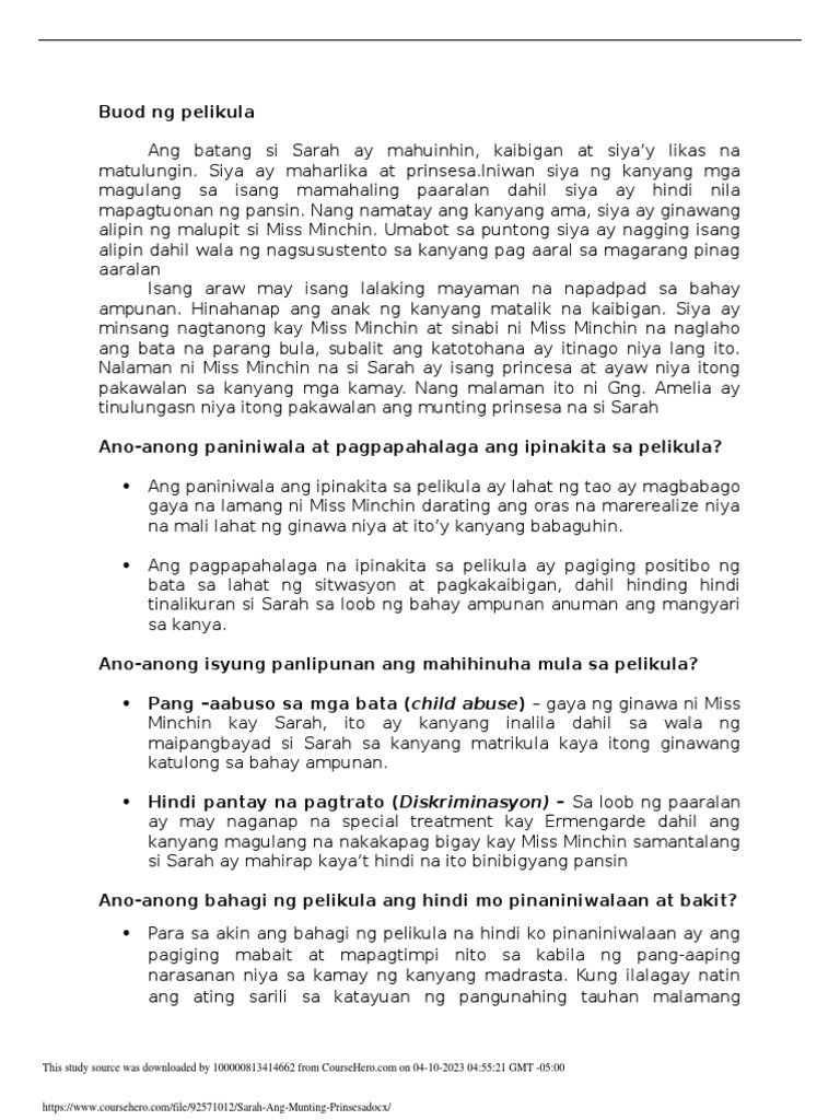 Sarah Ang Munting Prinsesa | PDF