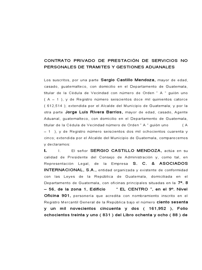 Contrato Privado de Prestación de Servicios No Personales de Trámites y ...