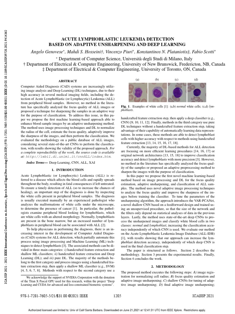 Acute Lymphoblastic Leukemia Detection Pdf Statistical