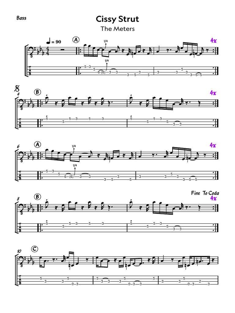 Cissy Strut The Meters Bass | PDF | Music Award Winners | Musical Groups