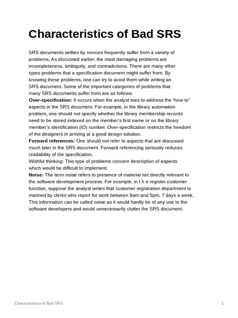 Characteristics of Bad SRS Documents | PDF