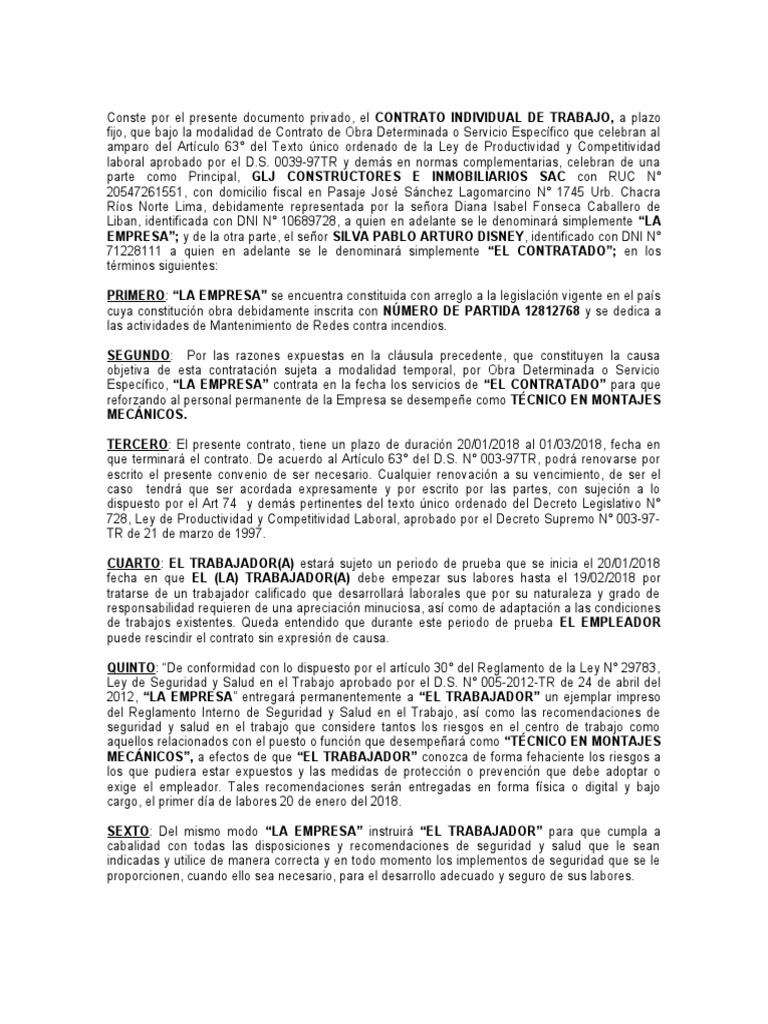Conste Por El Presente Documento Privado | PDF | Derecho laboral