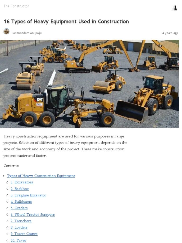 16 Types of Heavy Equipment Used in Construction: Sadanandam Anupoju 4 Years Ago | PDF | Loader ...