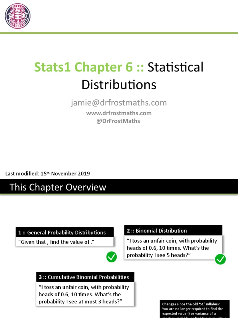 DTH S1-Chp6-StatisticalDistributions - Lesson 2 | PDF | Probability Distribution | Random Variable